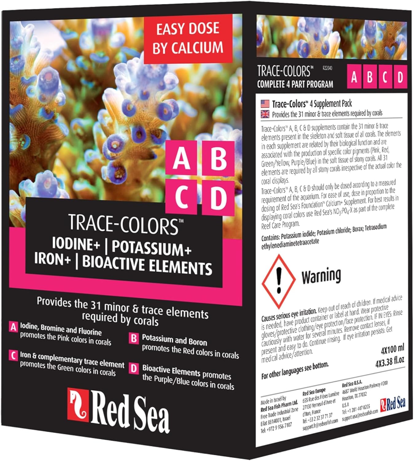 Red Sea Trace Colors ABCD 4-Pack Supplements, 4 x 100ml - Essential Tr ...
