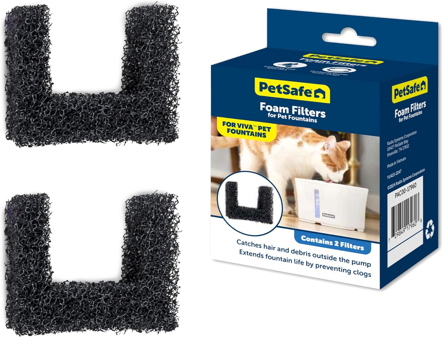 PetSafe Foam Filters for Cat and Dog Fountains, 2-Pack, Replacement Fi ...